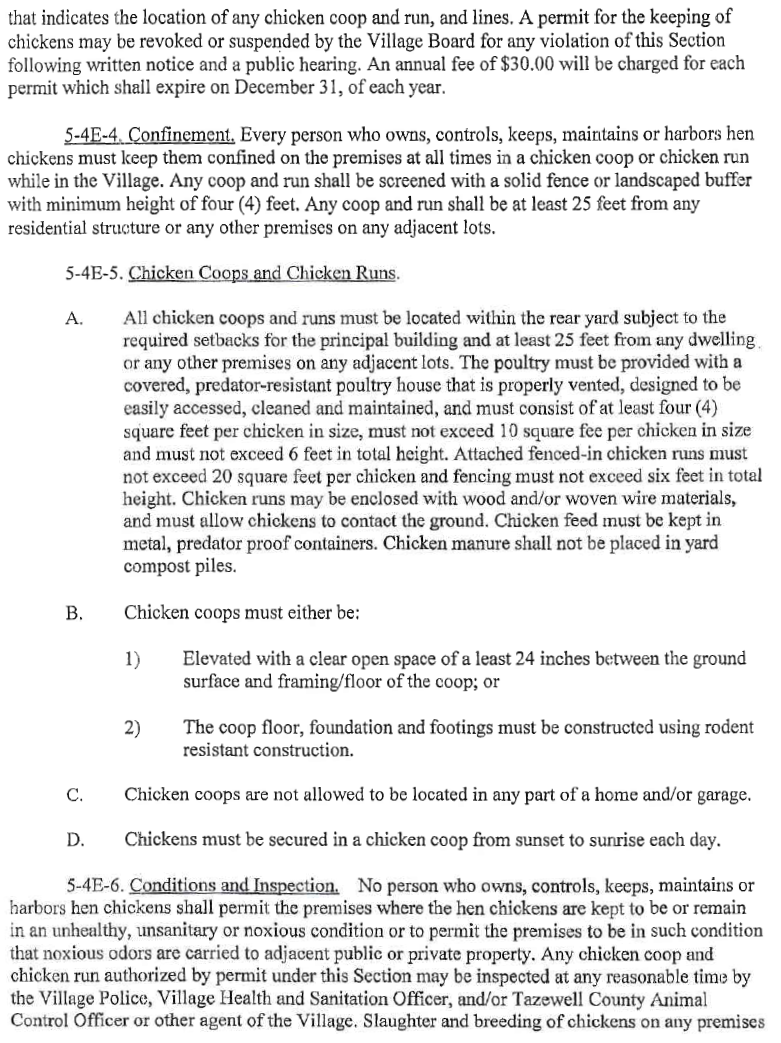 Chicken Ordinance – Village of South Pekin